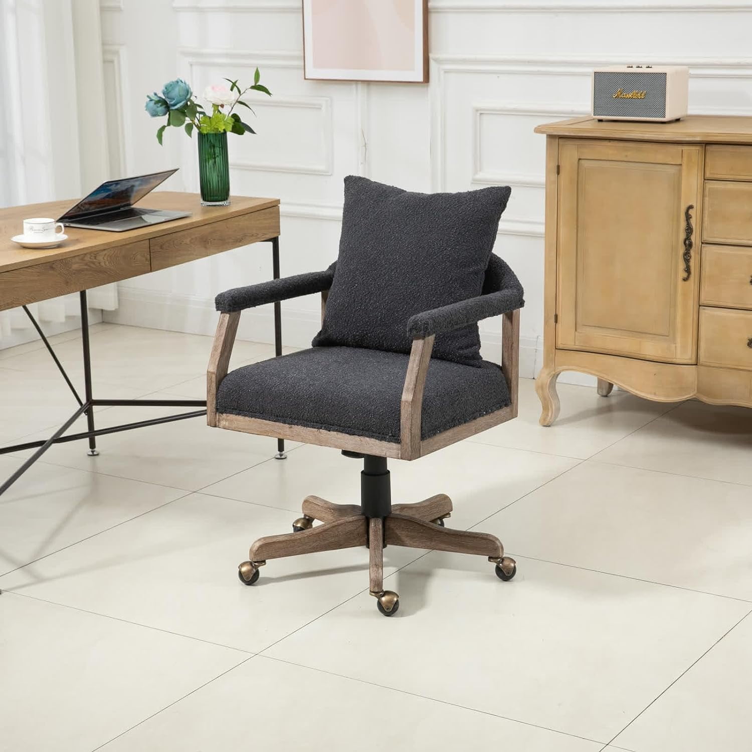 Tabaray Home Office Chair, Computer Desk Chair with Arms, Pillow, Teddy ...