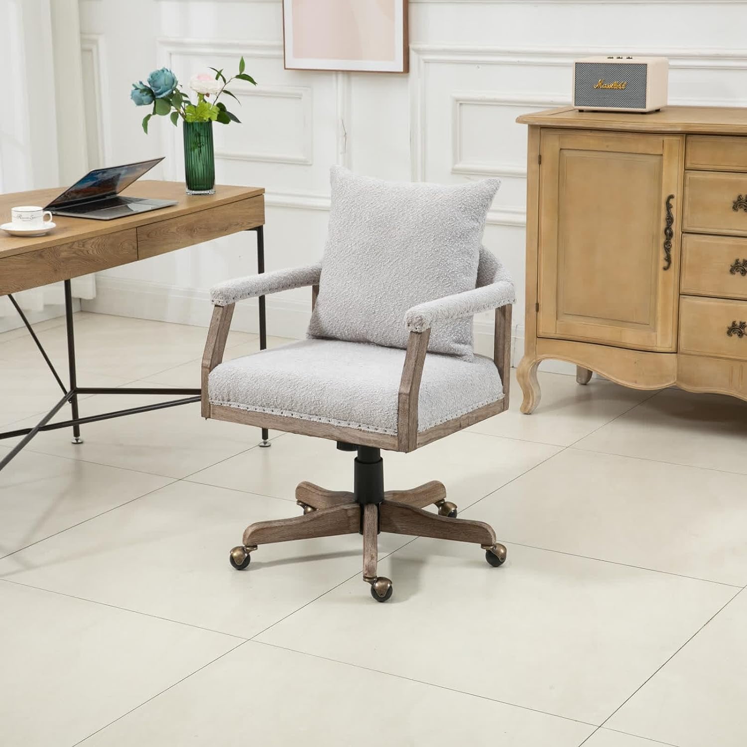 Tabaray Home Office Chair, Computer Desk Chair with Arms, Pillow, Teddy ...