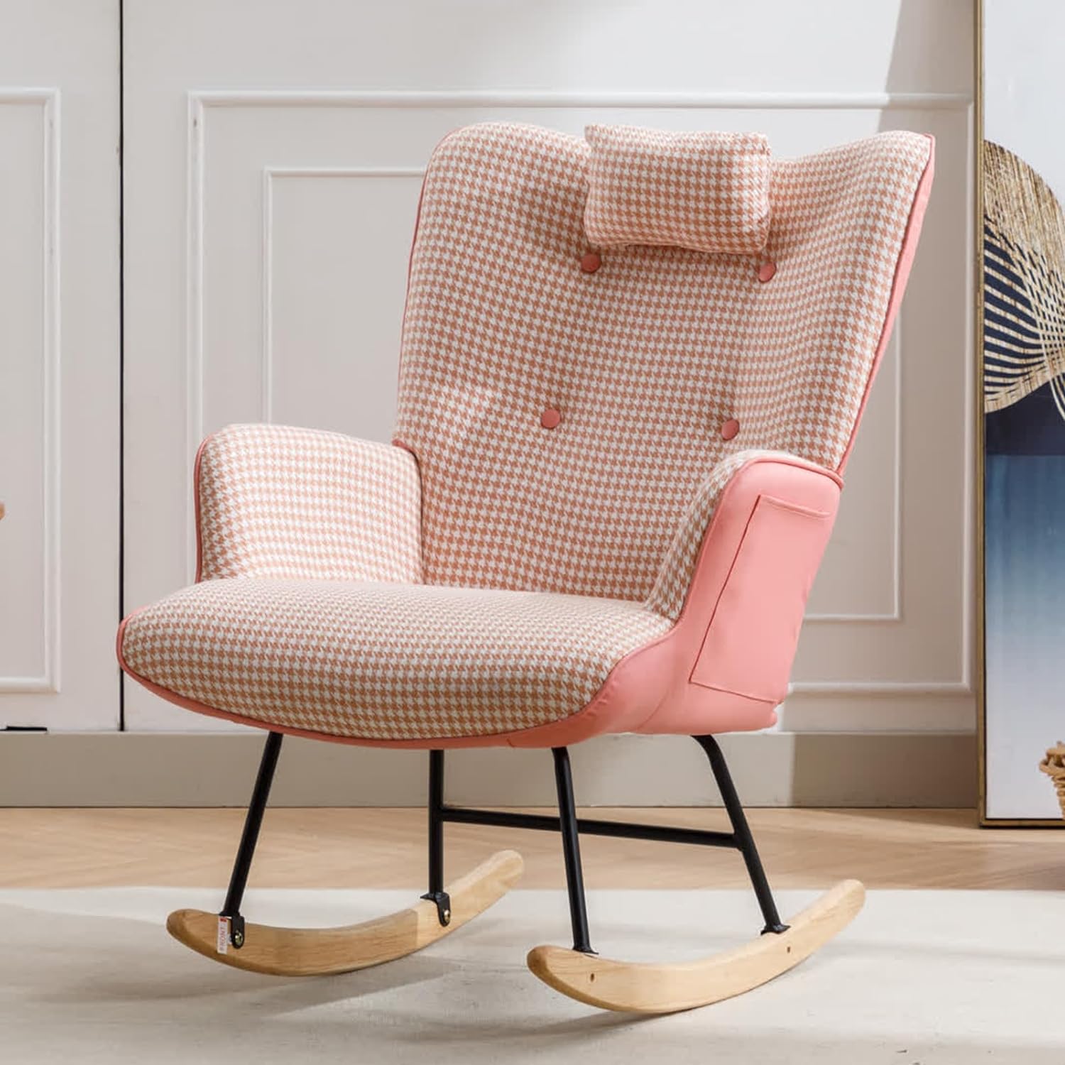 Tabaray Kids Rocking Chair Nursery, Modern Houndstooth Rocking Armchair ...