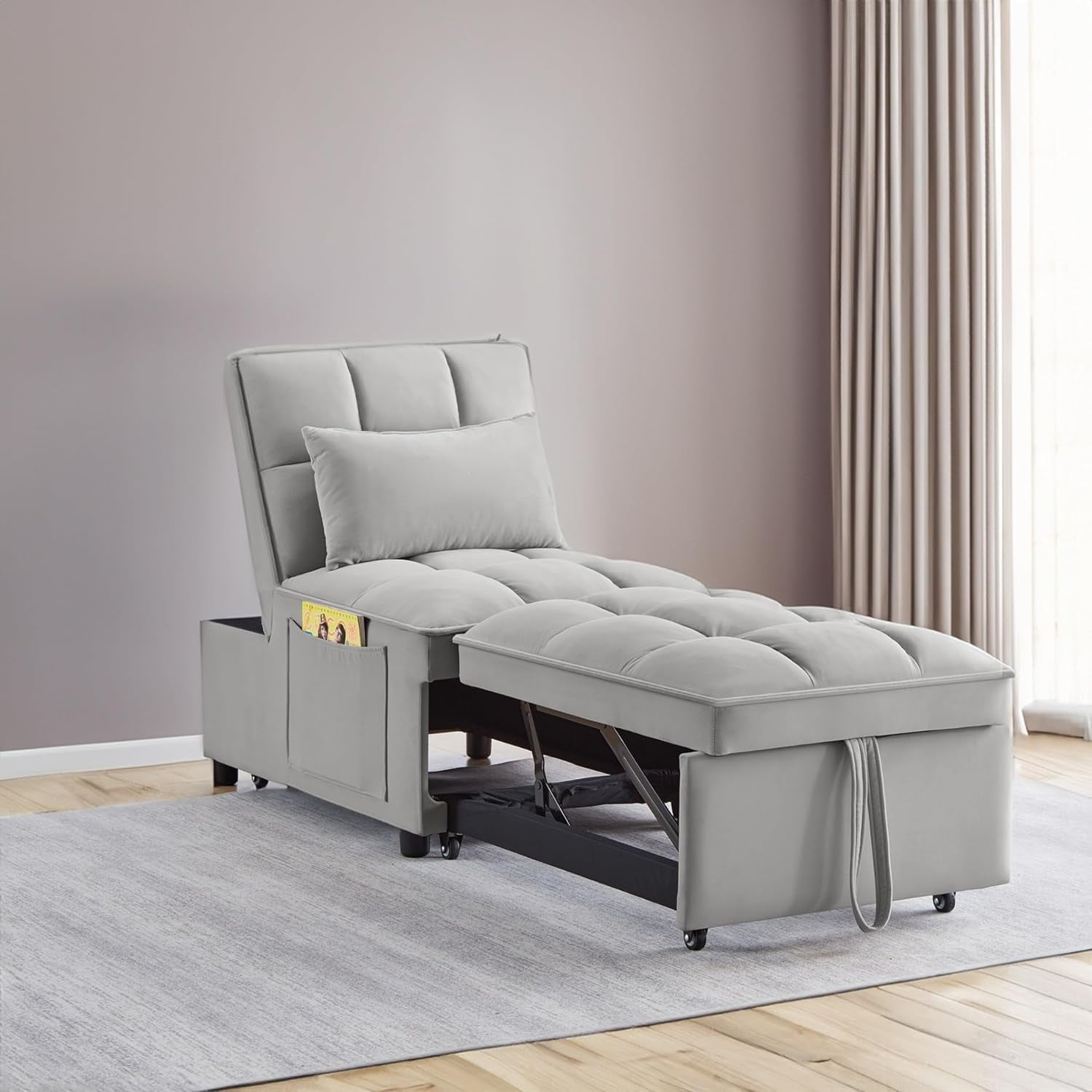 Tabaray Modern 4 in 1 Sofa Bed, Velvet Convertible Single Sofa Chair ...