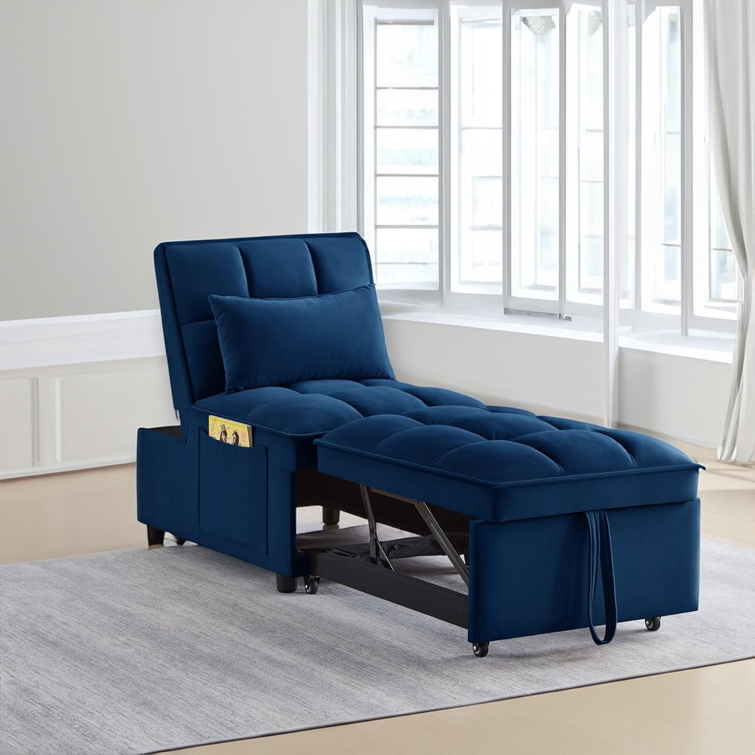 Tabaray Modern 4 in 1 Sofa Bed, Velvet Convertible Single Sofa Chair ...
