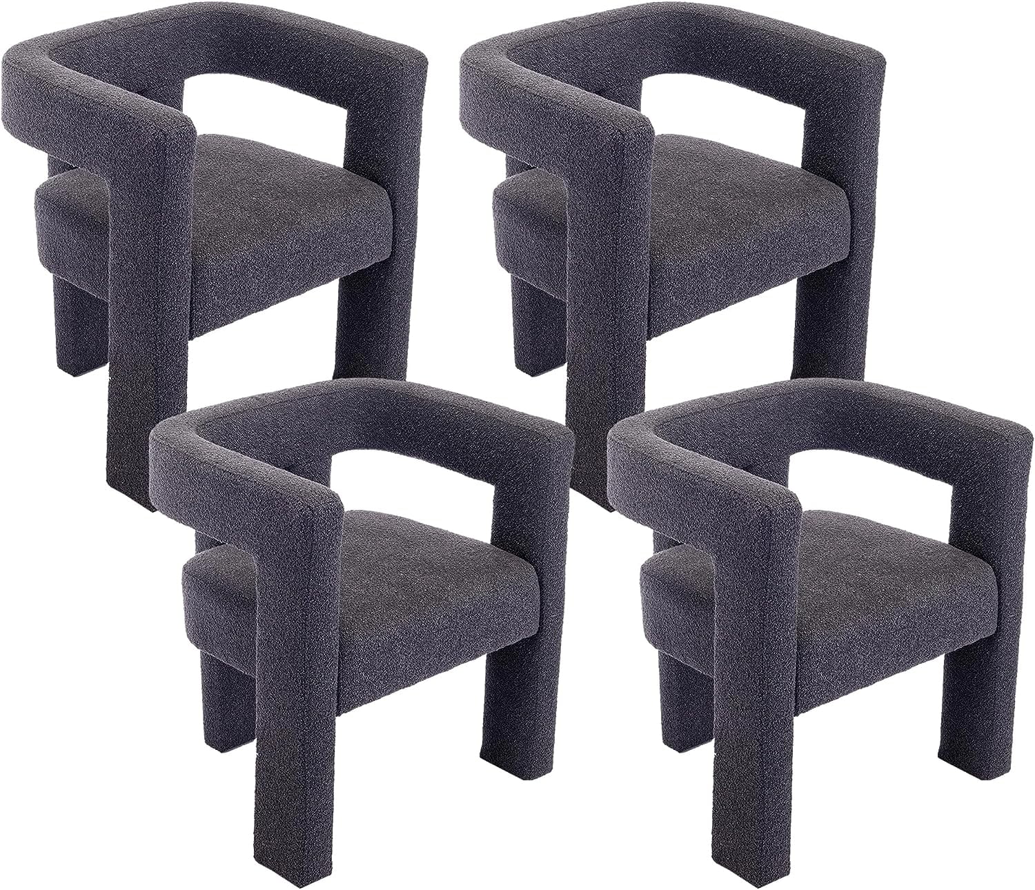 Tabaray Modern Boucle Dining Chair Set of 4, Sherpa Barrel Accent ...