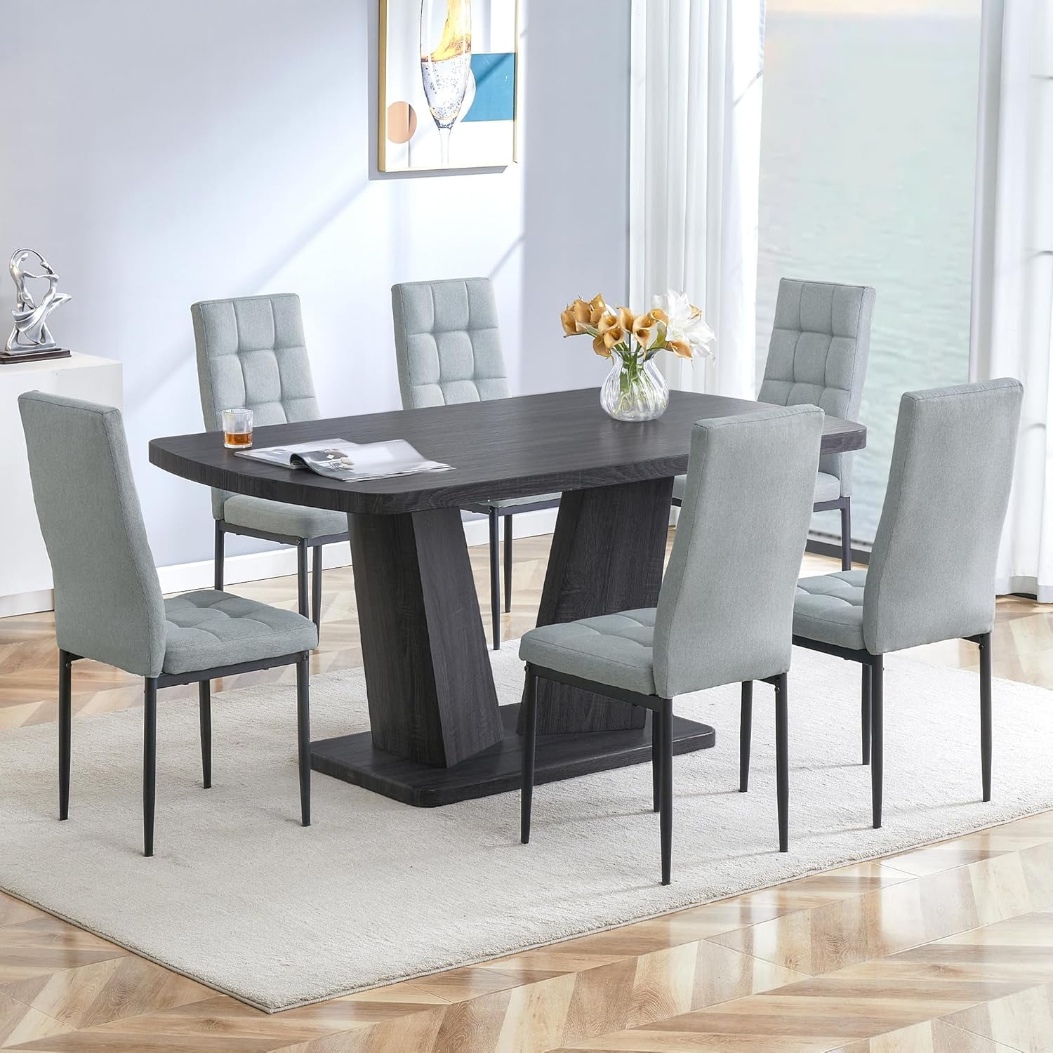 Tabaray Modern Dining Table Set, 7 Piece Kitchen Table Set with 6 ...