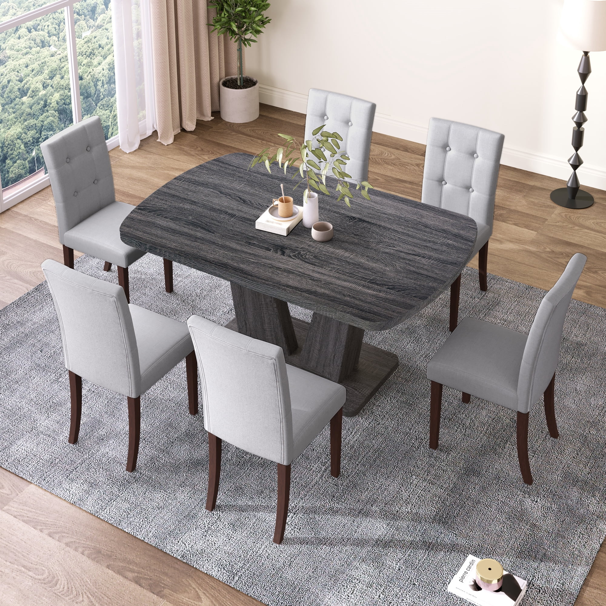 Tabaray Modern Dining Table Set, 7 Piece Kitchen Table Set with 6 ...