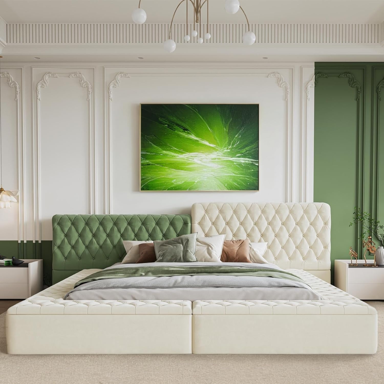 Tabaray Modern King Sized Bed Frame, Upholstered Floor King Bed Frame ...