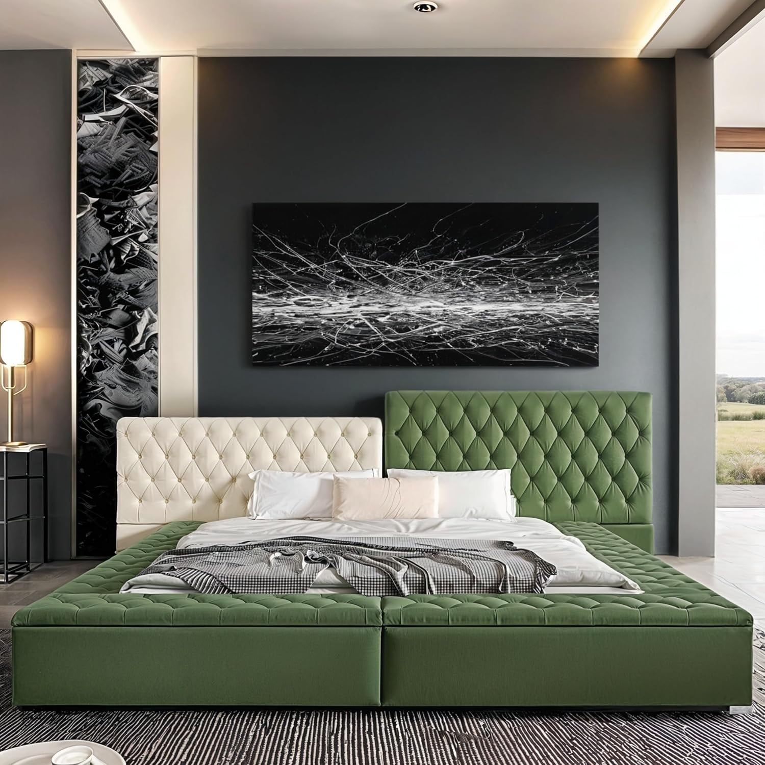 Tabaray Modern King Sized Bed Frame, Upholstered Floor King Bed Frame ...