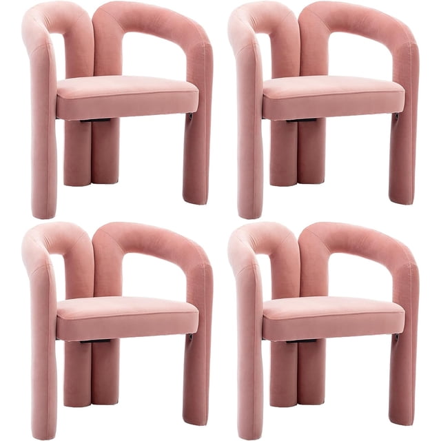 Tabaray Modern Velvet Dining Chair Set of 4, Cute Barrel Accent Chairs ...
