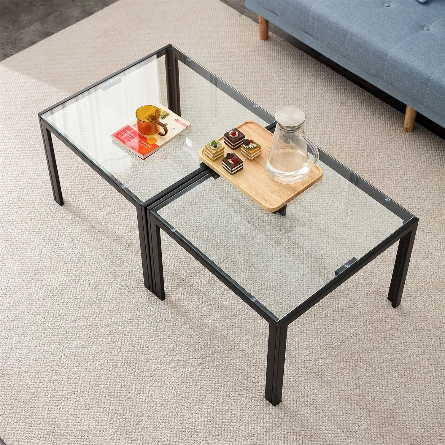 Tabaray Nesting Coffee Table Set End Tables Set of 2 Modern Square ...