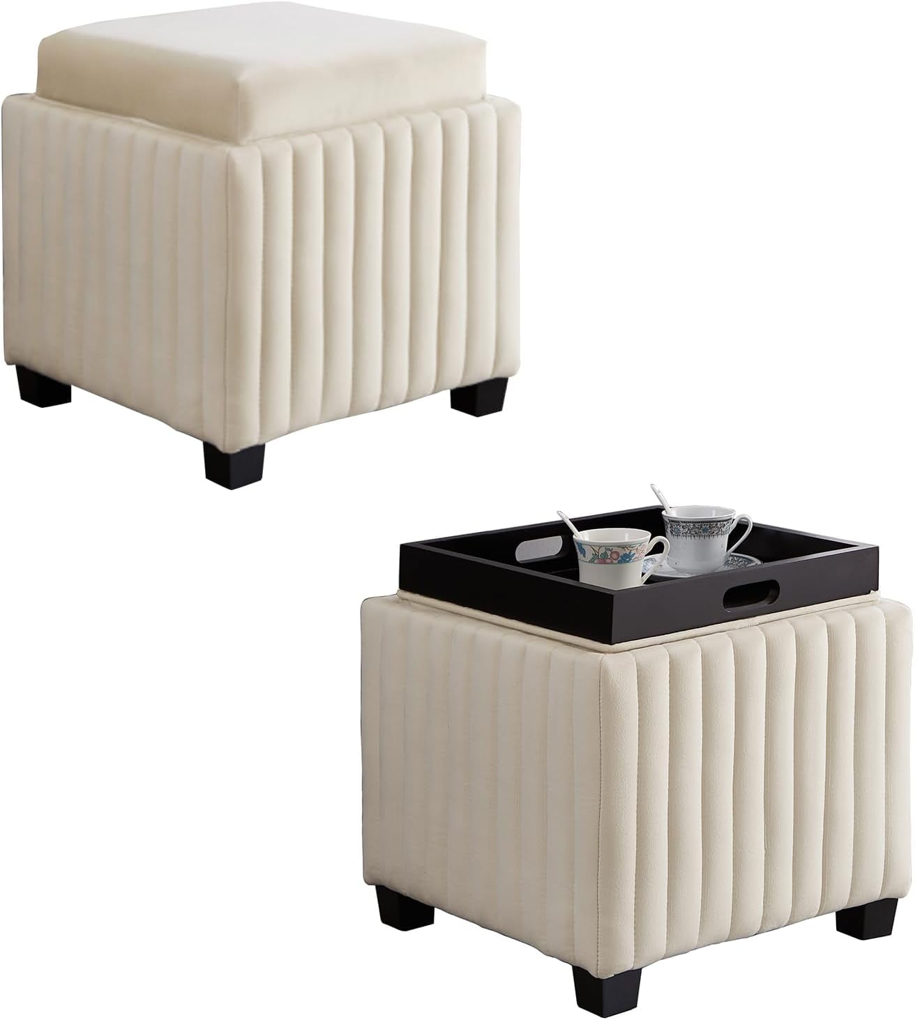 Tabaray Ottoman with Storage, Velvet Square Ottoman Stool Seat, Modern ...