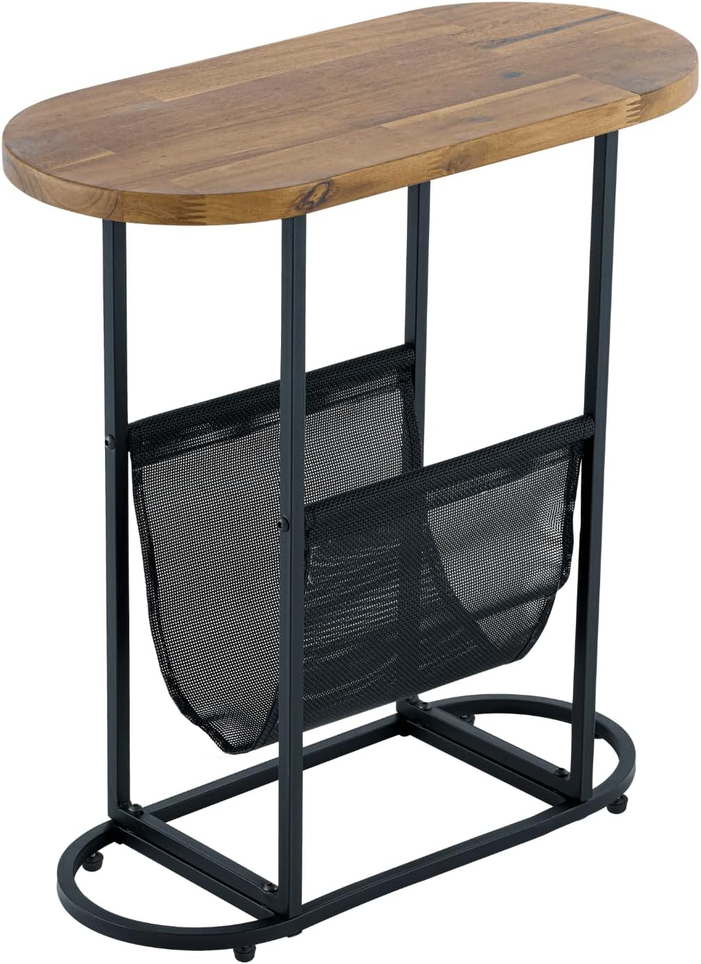 Tabaray Oval End Table, Acacia Wood Side Table with Metal Frame ...