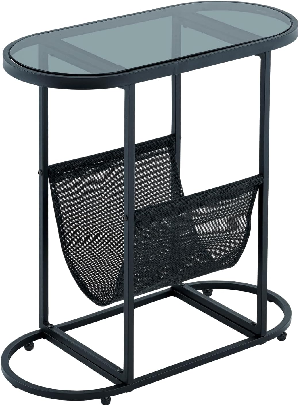 Tabaray Oval End Table, Side Table with Metal Frame Magazine Organizer ...