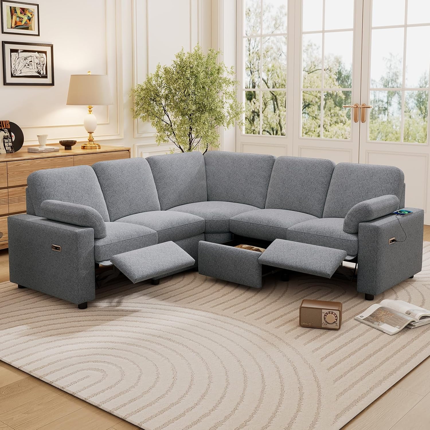 Tabaray Power Reclining Sectional Motion Sofa Couch with Dual Recliner ...