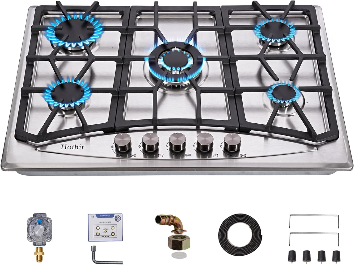 Tabaray Propane Gas Cooktop 30" Inch, 5 Burner Built-in Stainless Steel ...