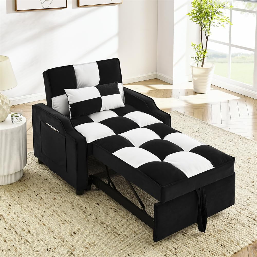 Tabaray Sleeper Chair Bed, Velvet Pull Out Lounger Sofa Bed with ...