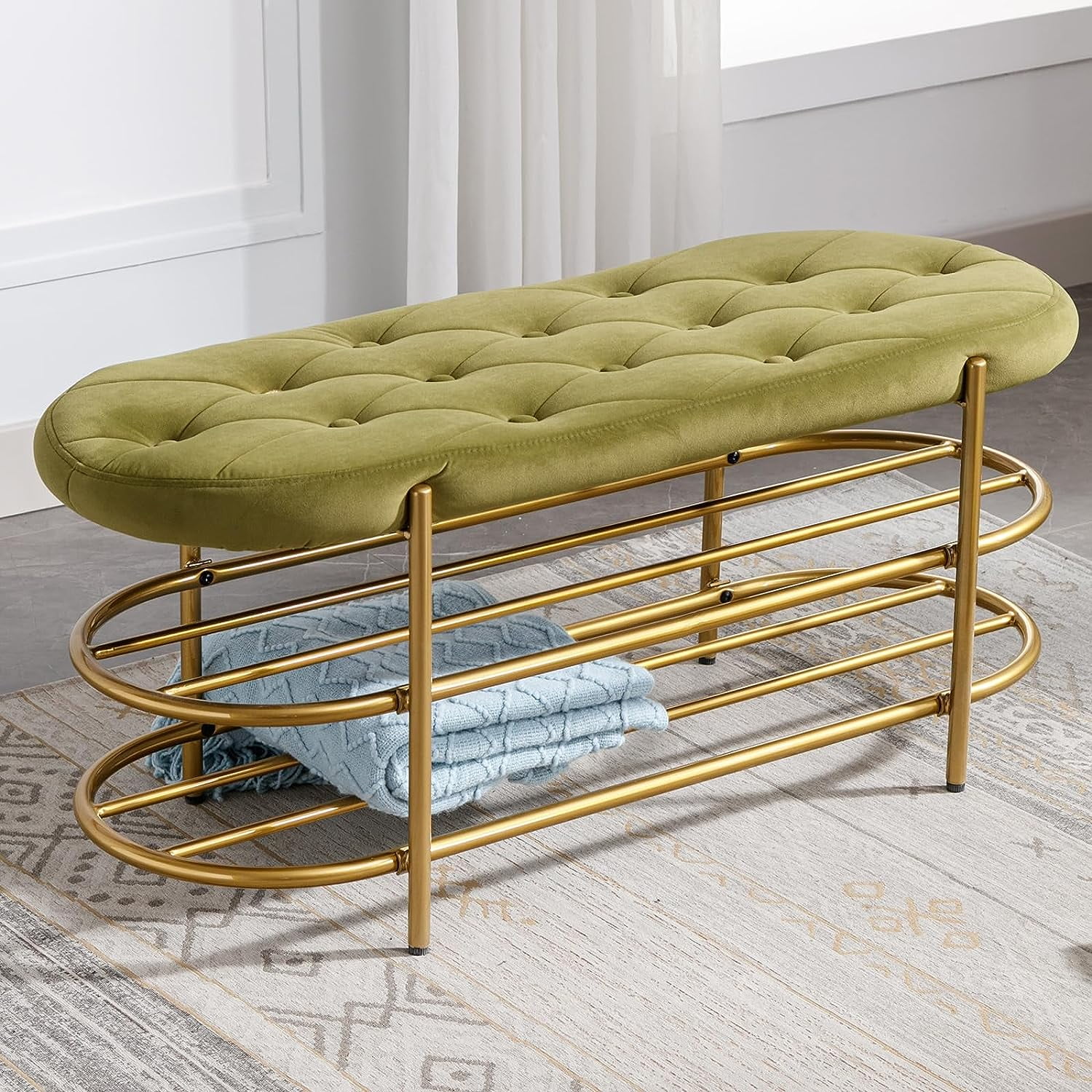 Tabaray Small Entryway Bench,Storage Bench with Cushion Seat,2-Tier ...