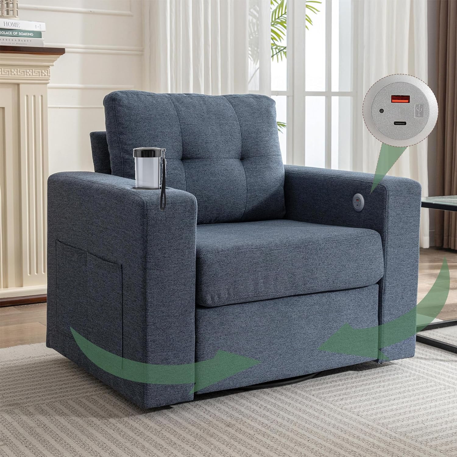 Tabaray Swivel Accent Chair, Recliner Armchair, Modern Round Barrel ...
