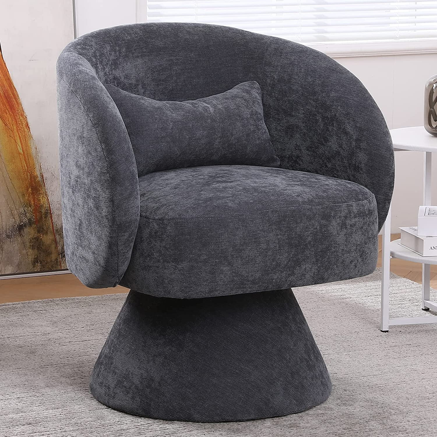 Tabaray Swivel Accent Chairs,Sherpa Accent Chair with Toss Pillow,Wood ...