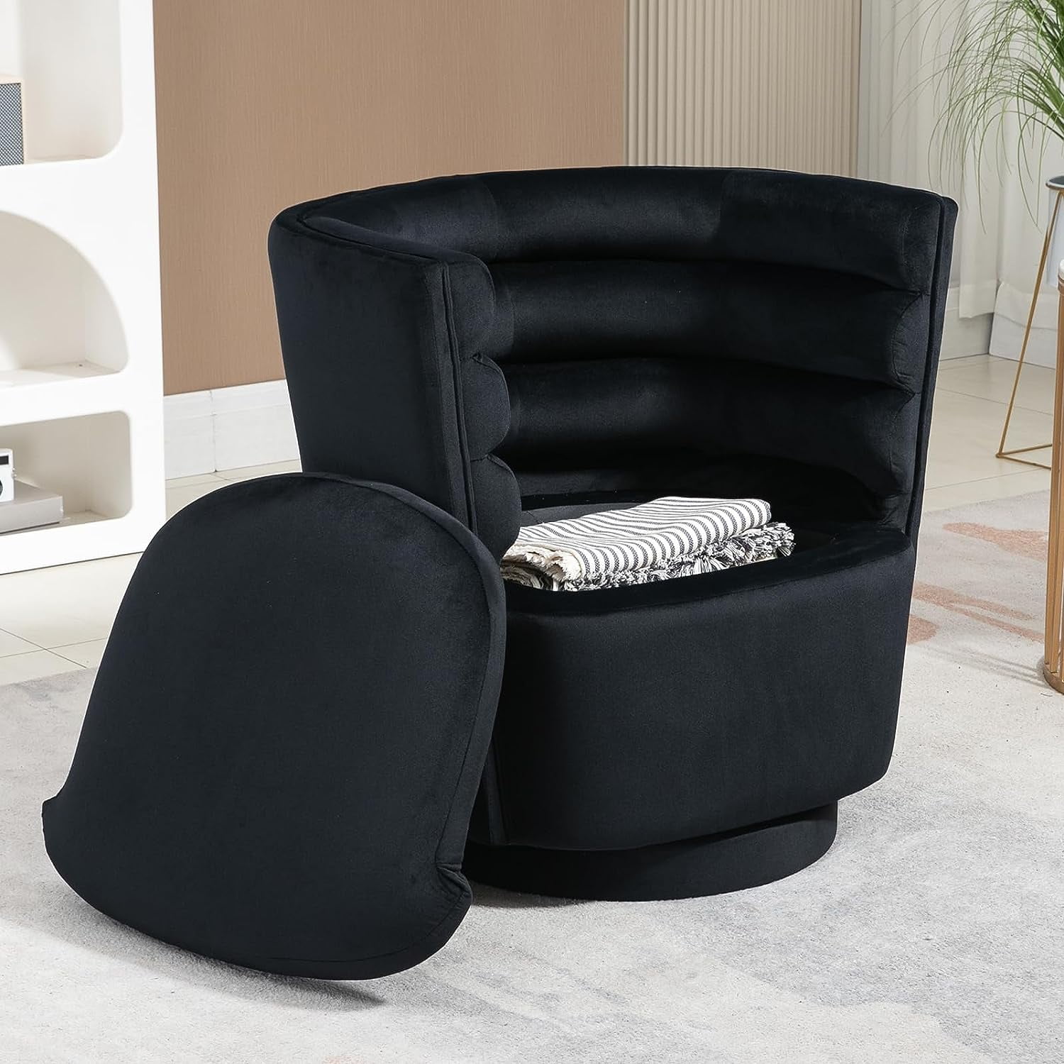 Tabaray Swivel Chair,Velvet Comfy Accent Chair with Storage, Modern ...