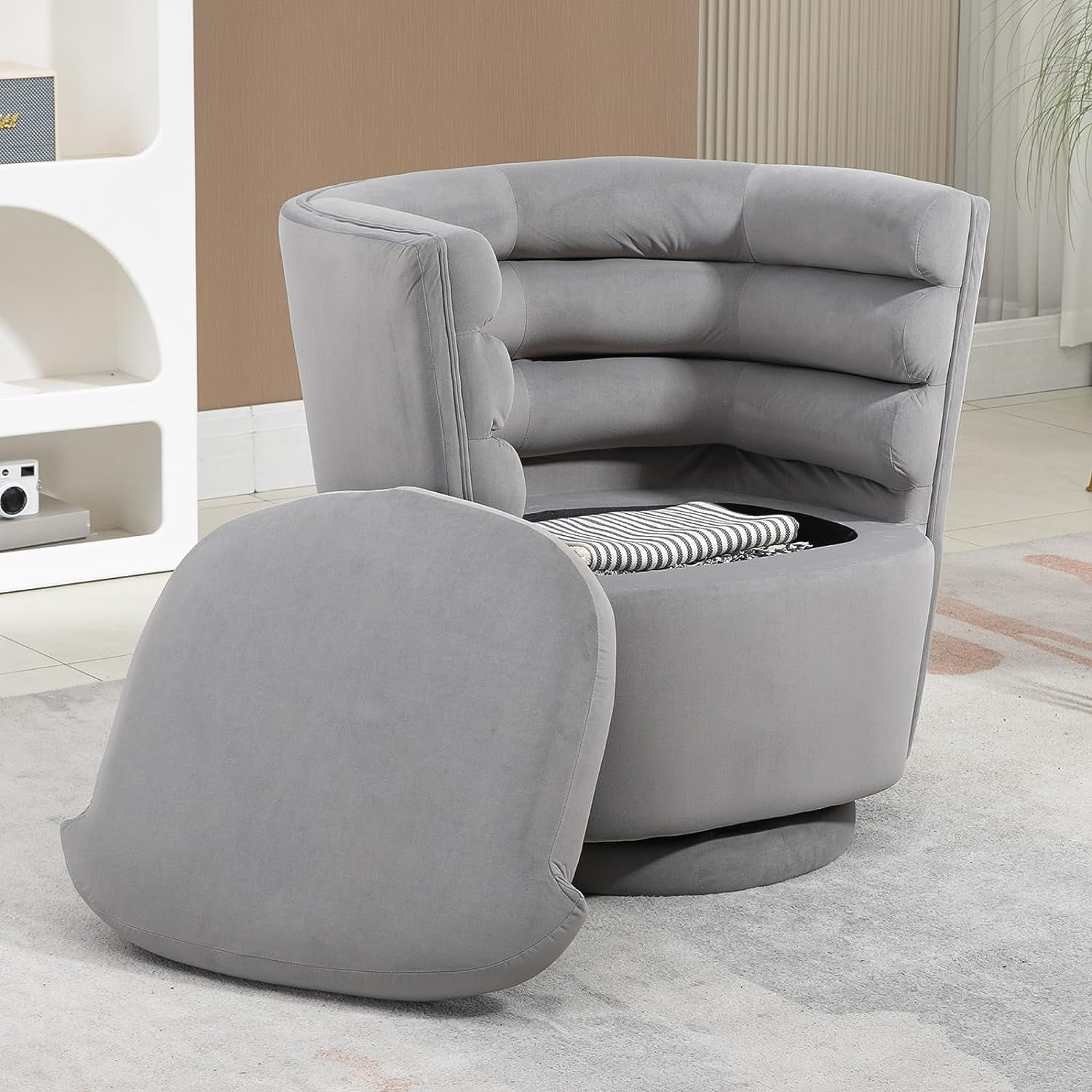 Tabaray Swivel Chair,Velvet Comfy Accent Chair with Storage, Modern ...
