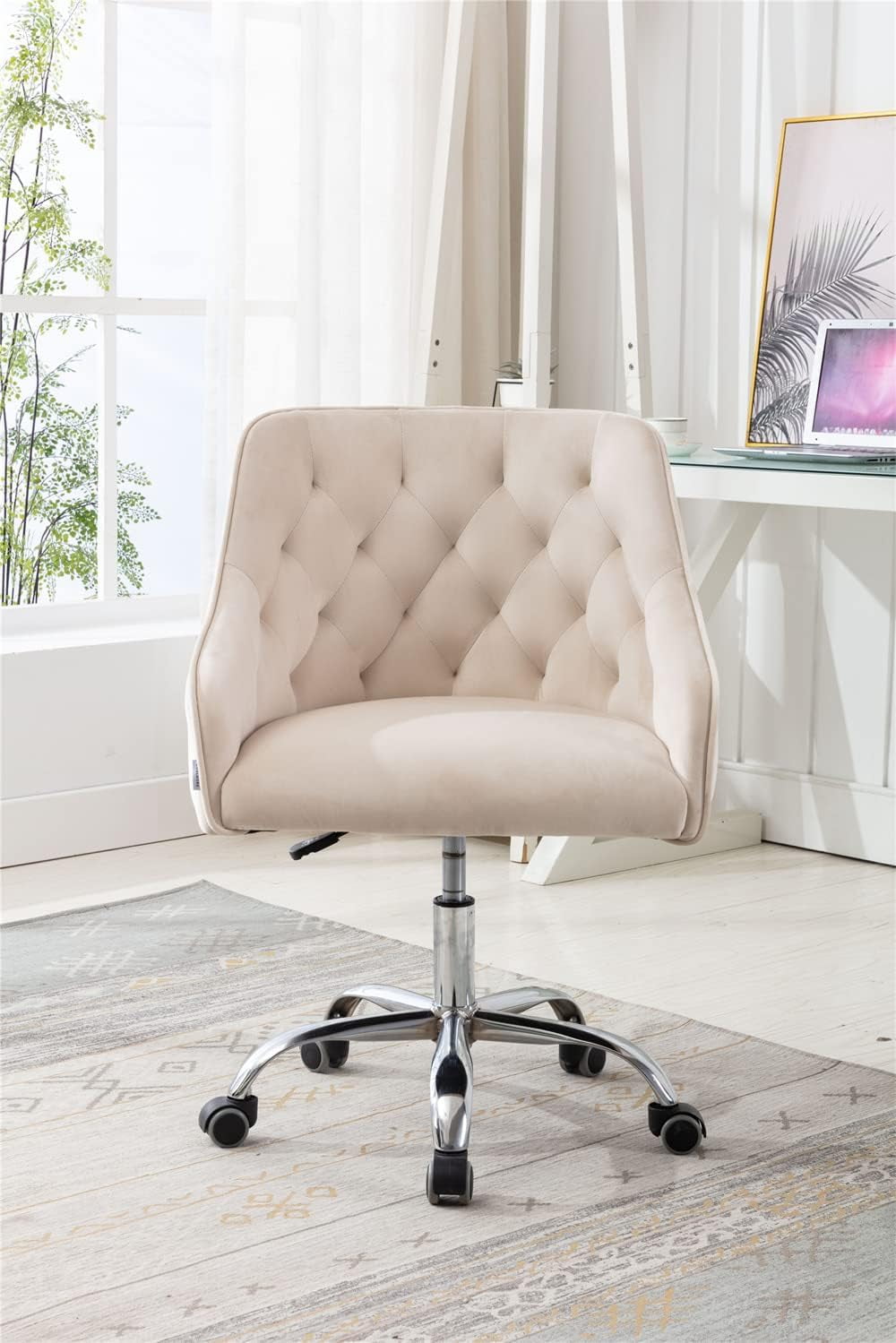 Tabaray Swivel Office Chair, Modern Computer Desk Chair with Metal Star Base and Wheels, Velvet ...
