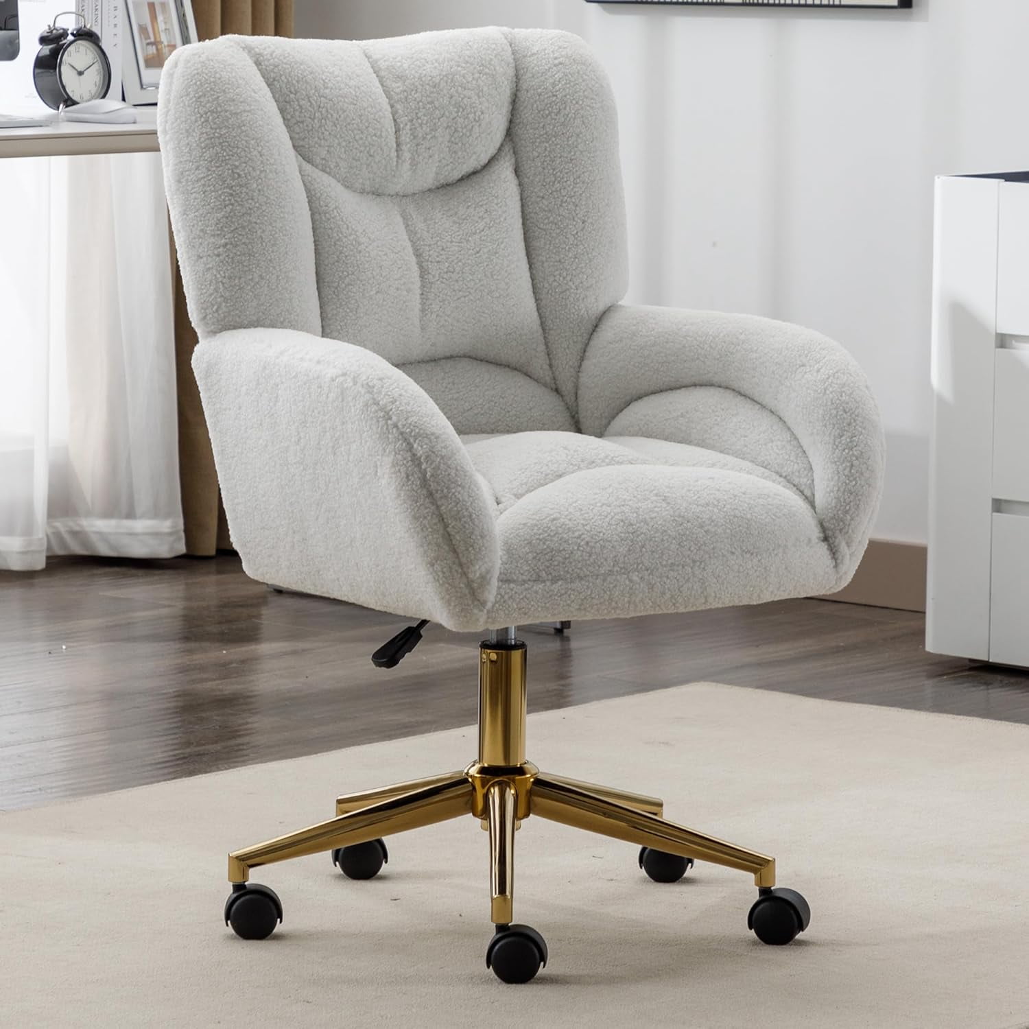 Tabaray Teddy Home Office Chair with Wheels, Modern Swivel Accent Chair ...