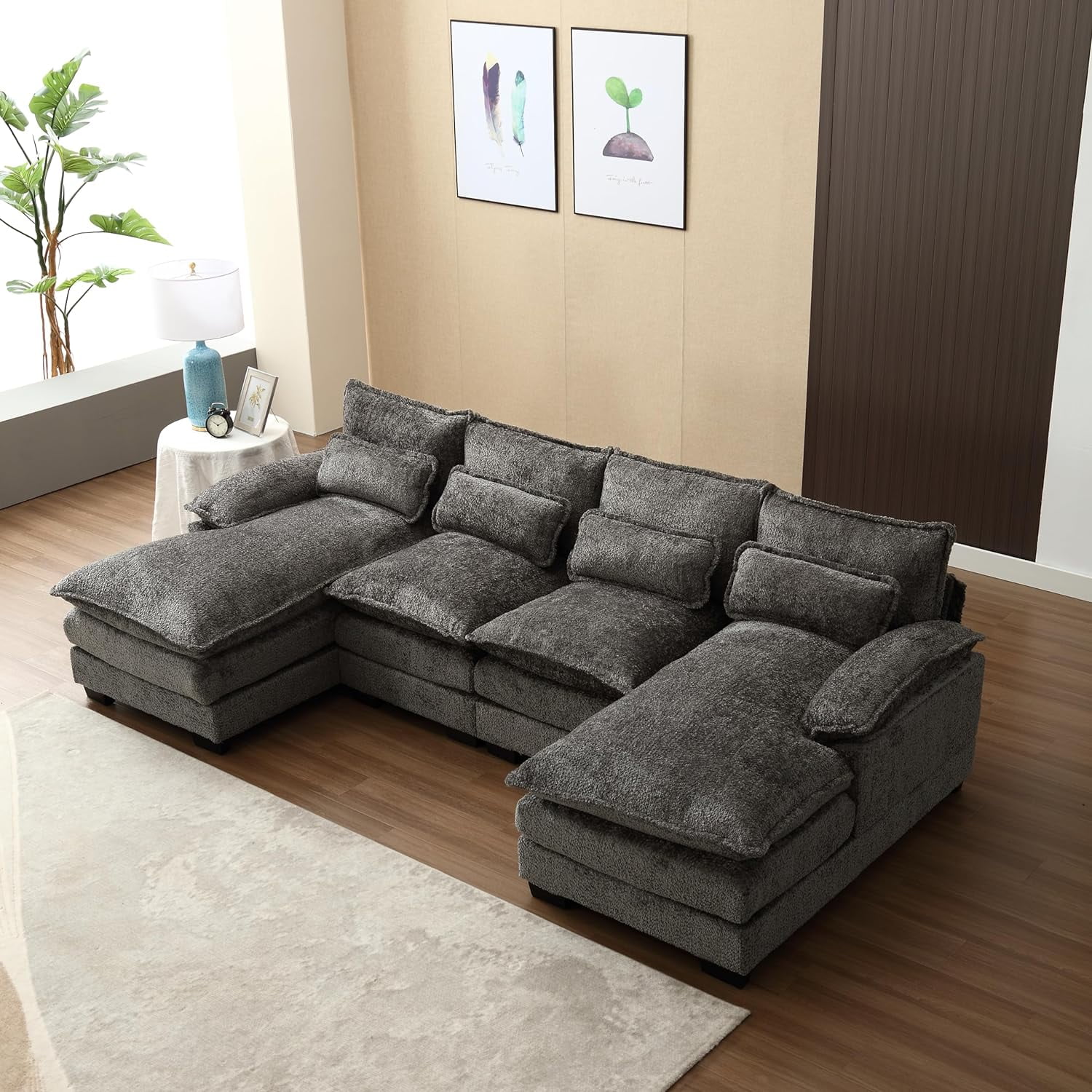 Tabaray Chenille U Shaped Sectional Sofa with Arms, Gray - Walmart.com