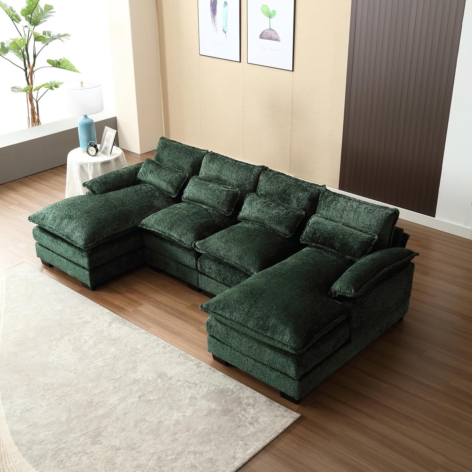 Tabaray 110" U-Shaped Sectional Sofa, Oversized Modular, Solid Wood Legs, Chenille Fabric ...