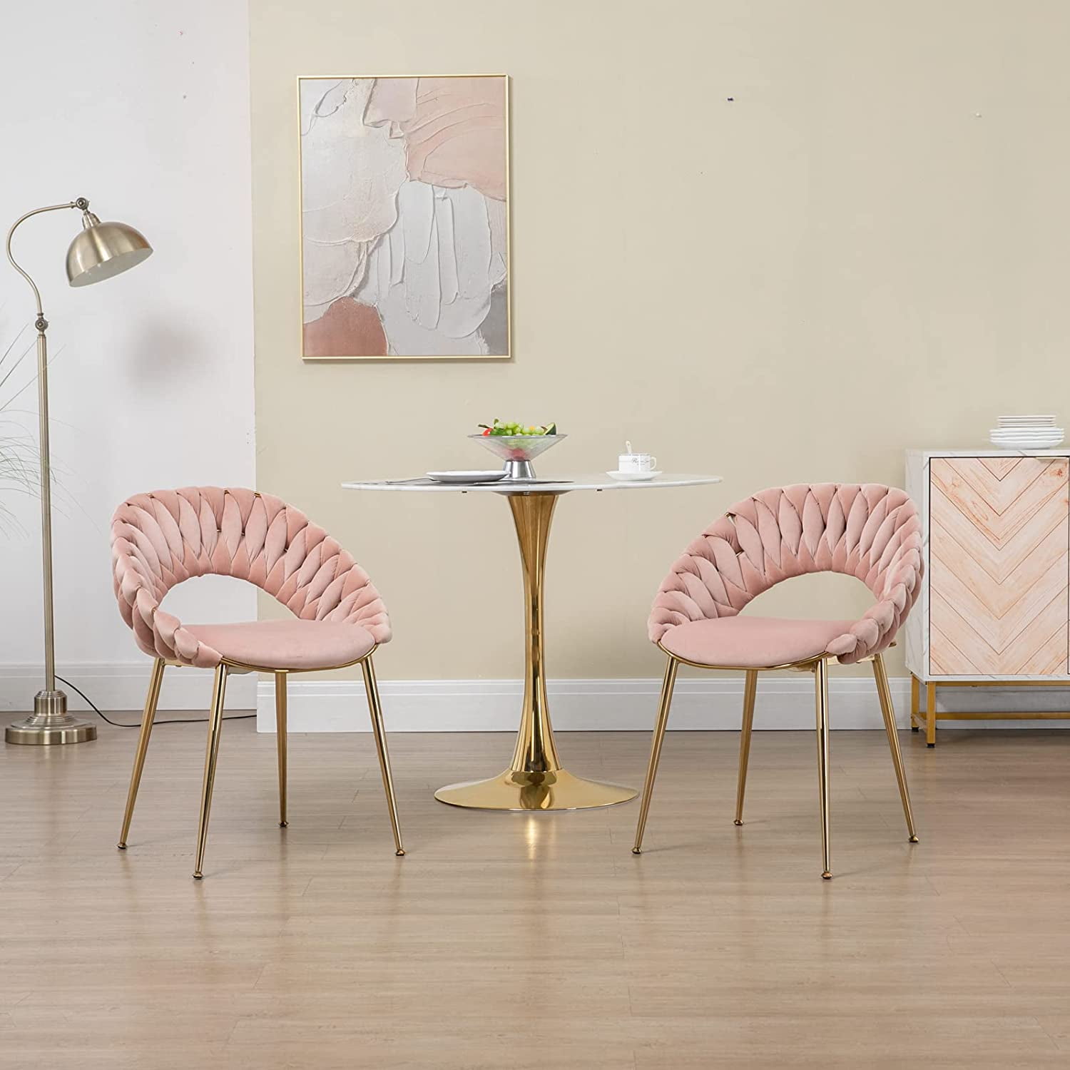 Tabaray Velvet Chairs Set of 2, Hand Weaving Cute Accent Chair with ...