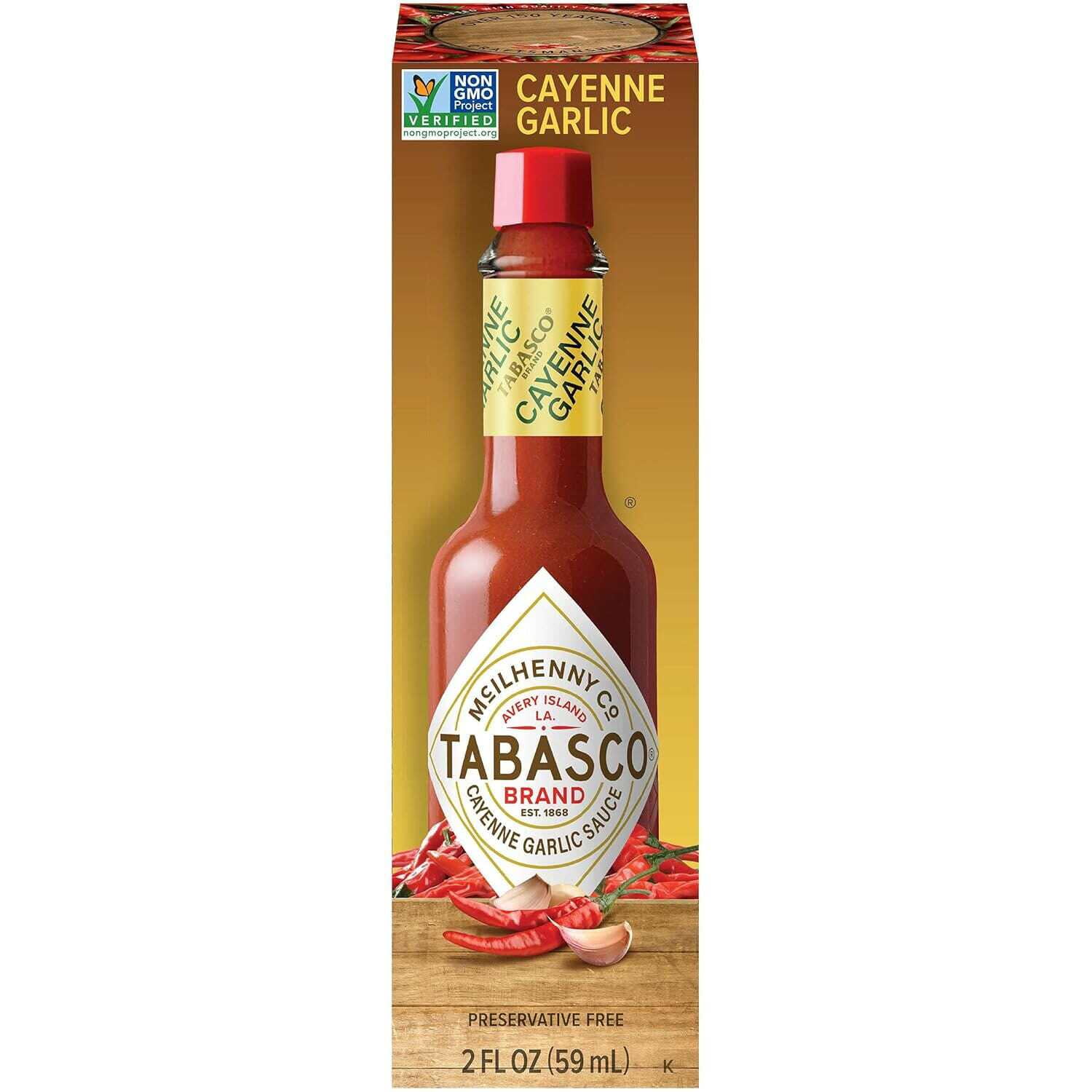 Tabasco Cayenne Garlic Pepper Sauce, 2 Fluid Ounce, Pack of 12 ...