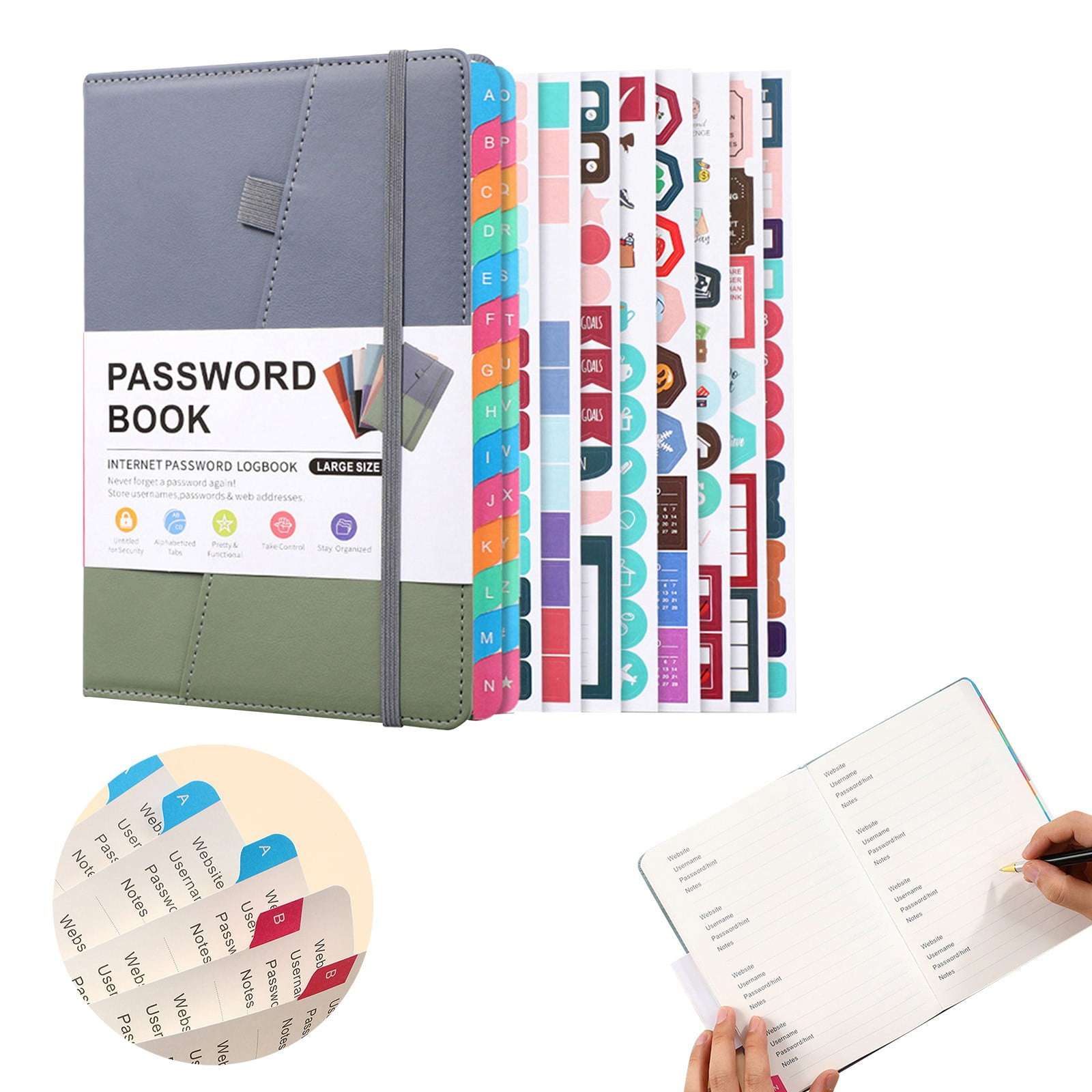 Tabbable Password Keeper Book, Alphabetized Logbook, Gray And Green ...