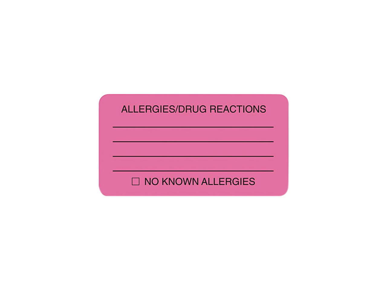 Tabbies 01730 Allergies Drug Reaction Labels 1 3 4 X 3 1 4 Fluor Pink