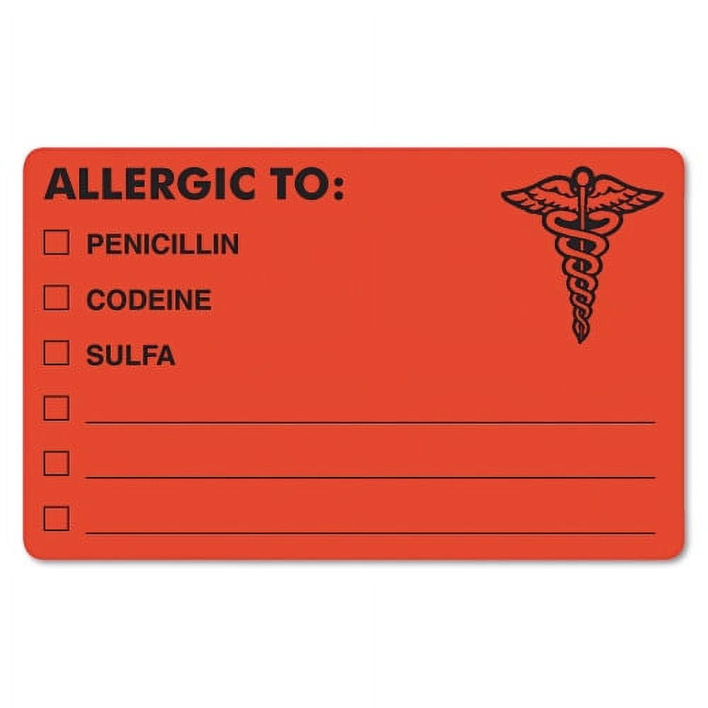 Tabbies Allergy Warning Labels, ALLERGIC TO: PENICILLN, CODEINE, SULFA ...