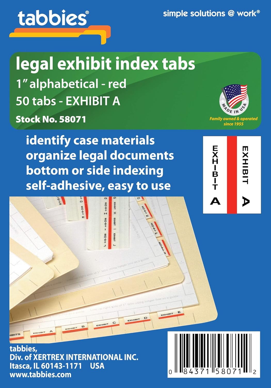 Tabbies Legal Alphabetical Exhibit Index Tabs, 1" Tabs, Red Color Edge, Exhibit A" 50 Tabs/Pack ...