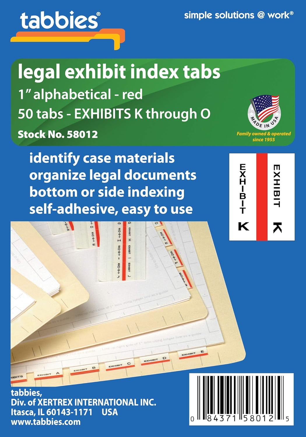 Tabbies Legal Alphabetical Exhibit Index Tabs, 1" Tabs, Red Color Edge ...