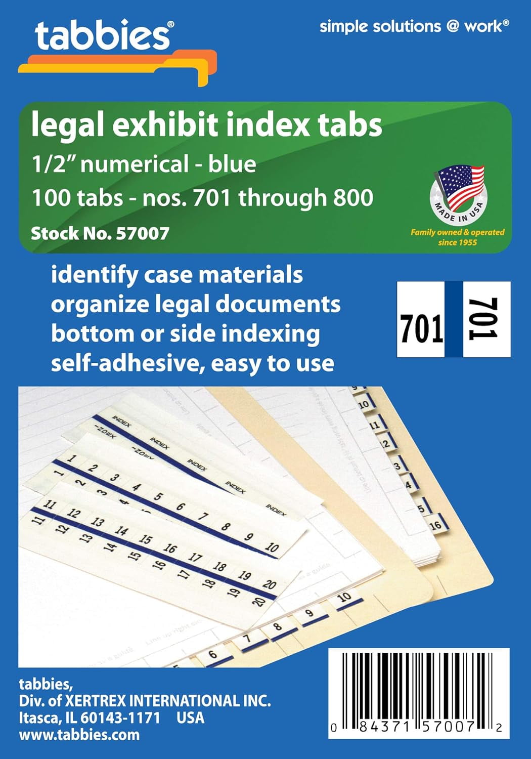 Tabbies Legal Numerical Exhibit Index Tabs, Blue Color Edge, 1/2" Tabs ...
