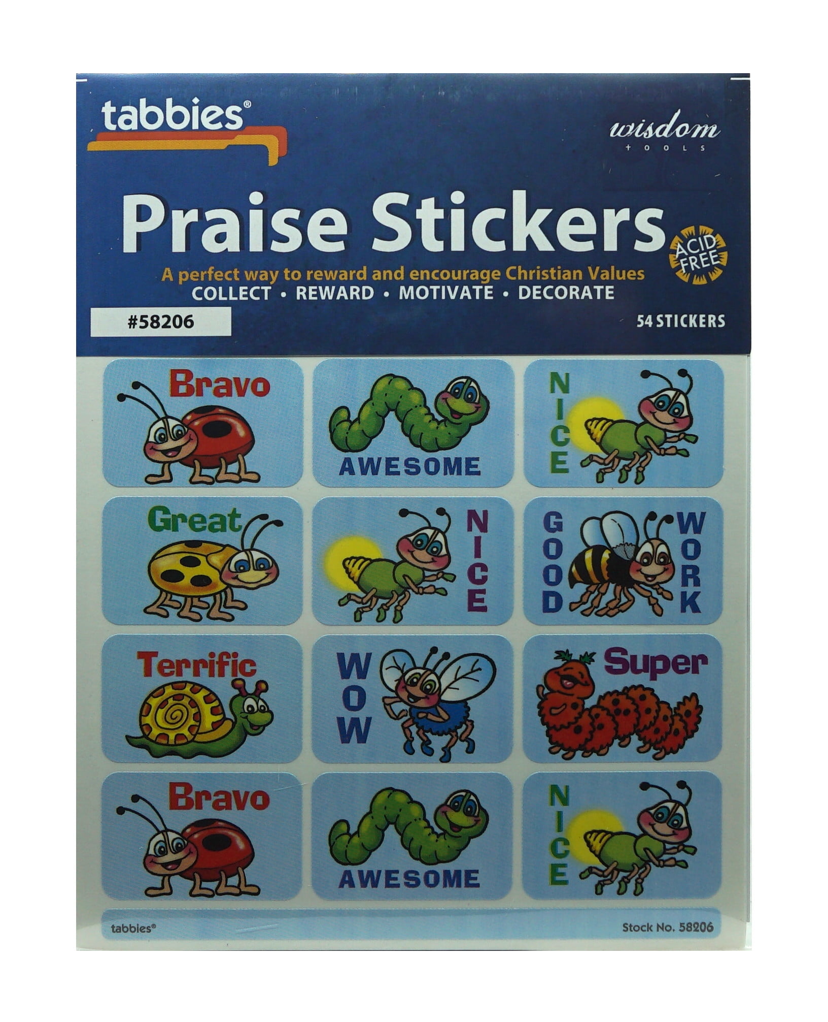 Tabbies PRAISE NEW Stickers 216 Count Bravo Gentleness Love Jesus Smile ...