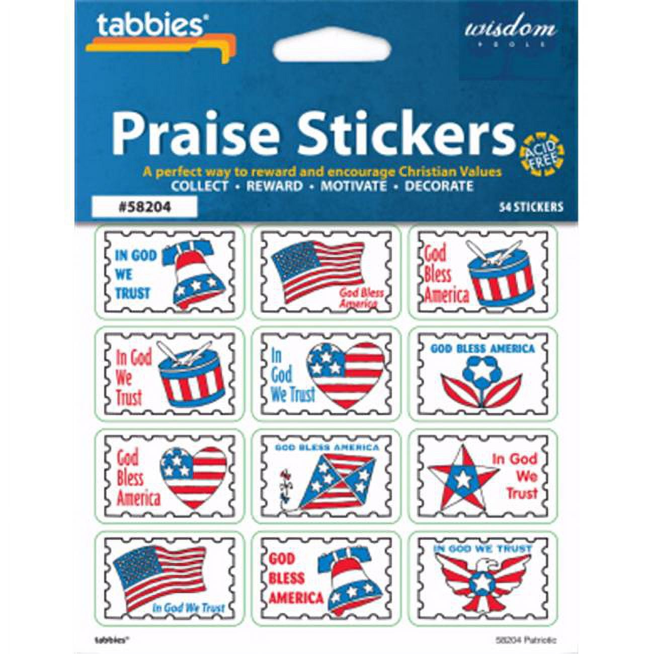 Tabbies Praise Stickers-Patriotic with Chart - Pack of 54 - Walmart.com