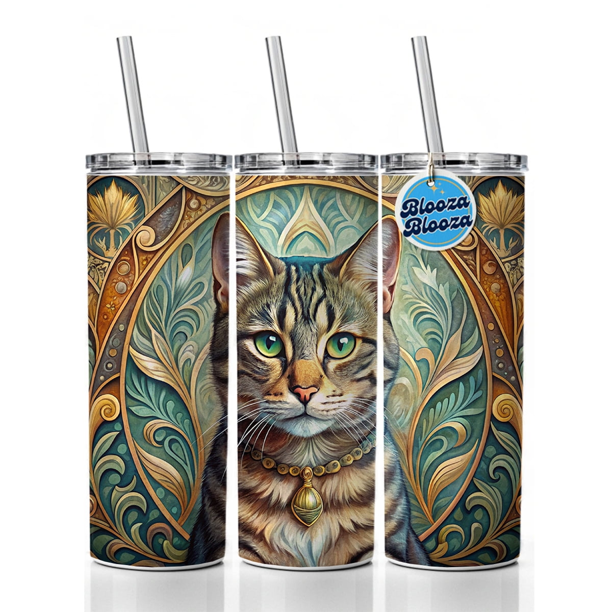 Tabby Cat Art Nouveau 20oz Insulated Water Bottle Skinny Tumbler ...