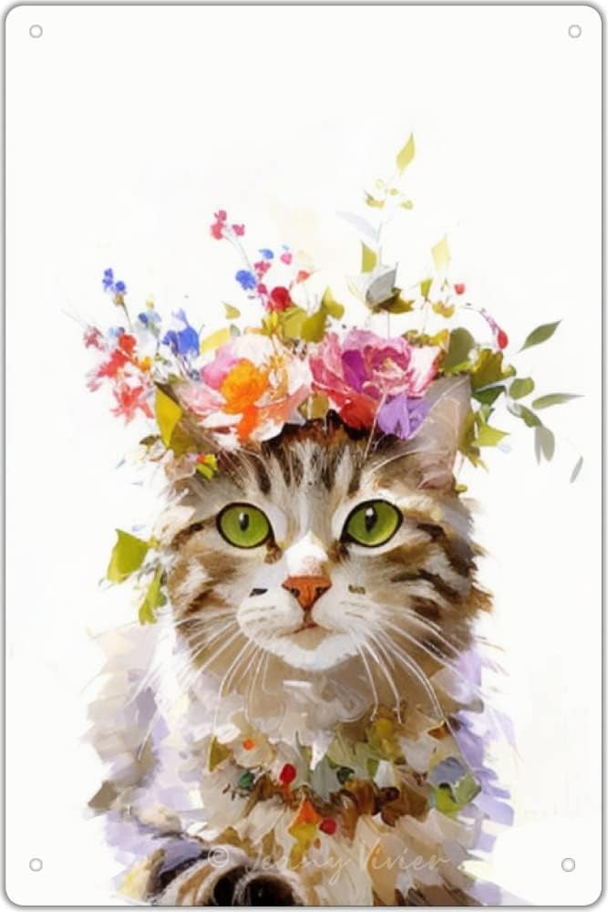 Tabby Cat Decor, Cat Gifts for Cat Lovers, Cat with Floral Crown ...