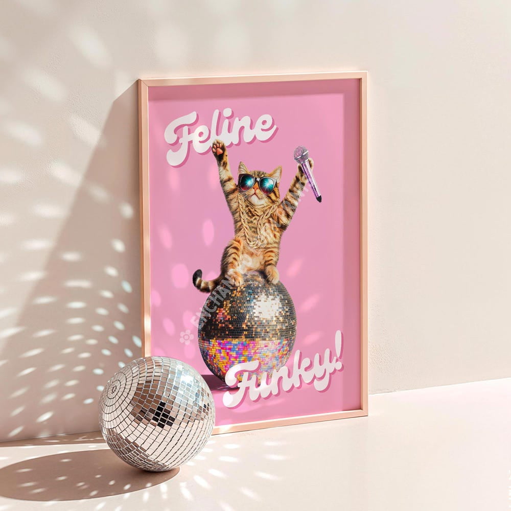 Tabby Cat Disco Ball Print, Disco Poster, Trendy Wall Art, Kitchen ...