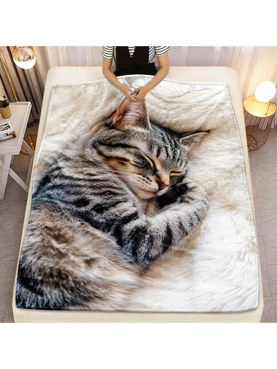 Tabby Cat Flannel Throw Blanket - All Season Soft Lightweight Bedspread ...