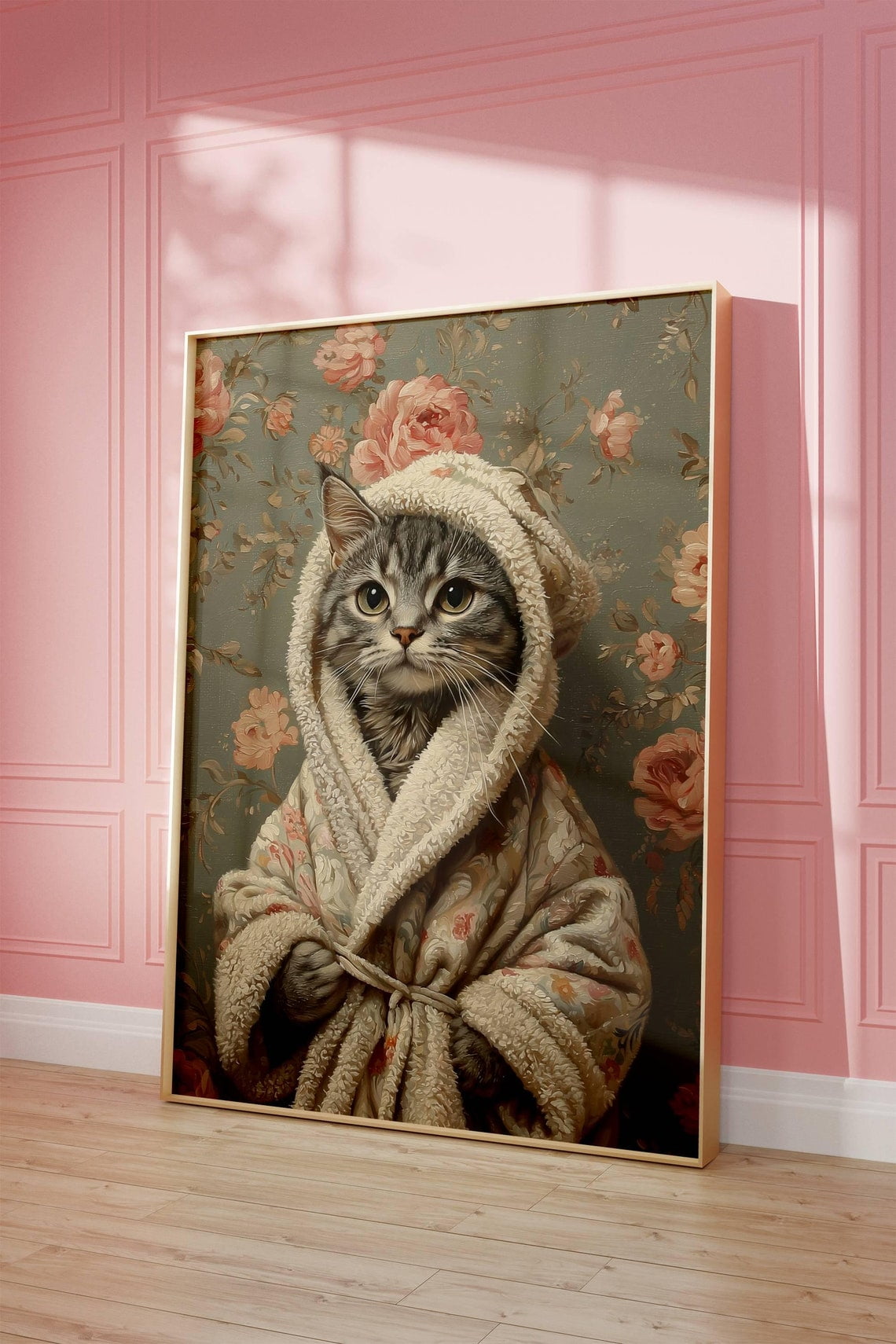 Tabby Cat In Bathrobe, Cat Poster Wall Art, Unframed Poster Size 8x12 ...