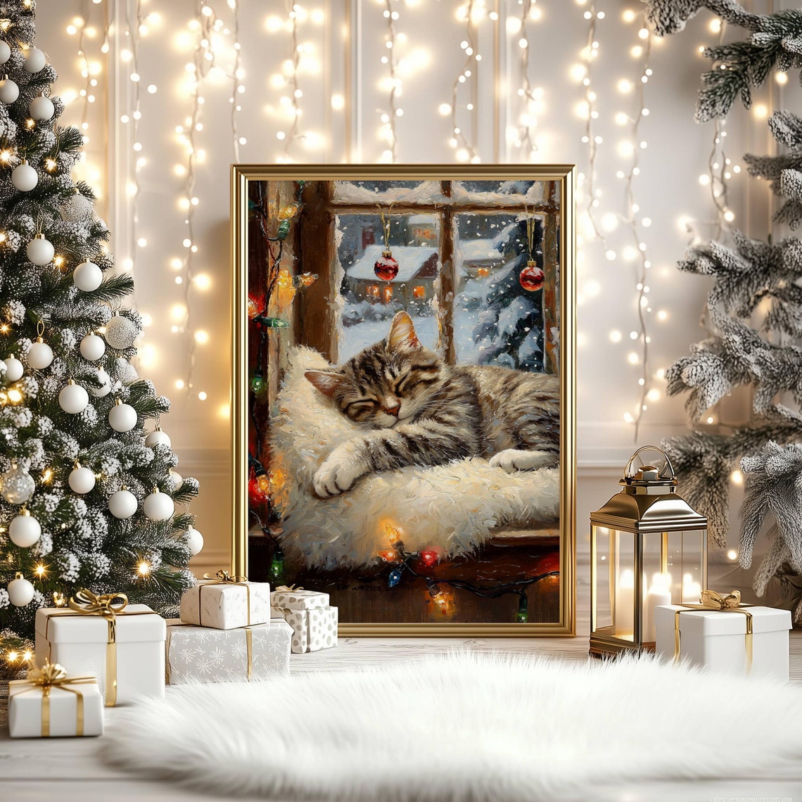 Tabby Cat Poster, Gray Tabby Cat Wall Art, Festivehome Decor,, Unframed ...