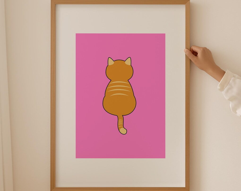 Tabby Cat Print, Ginger Cat Portrait, Trendy Pink And Orange Prints ...
