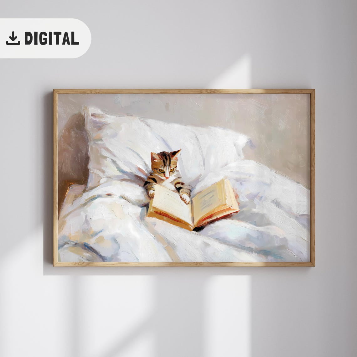 Tabby Cat Reading Wall Art, Catful Poster Book Reader Cat Read Cozy ...