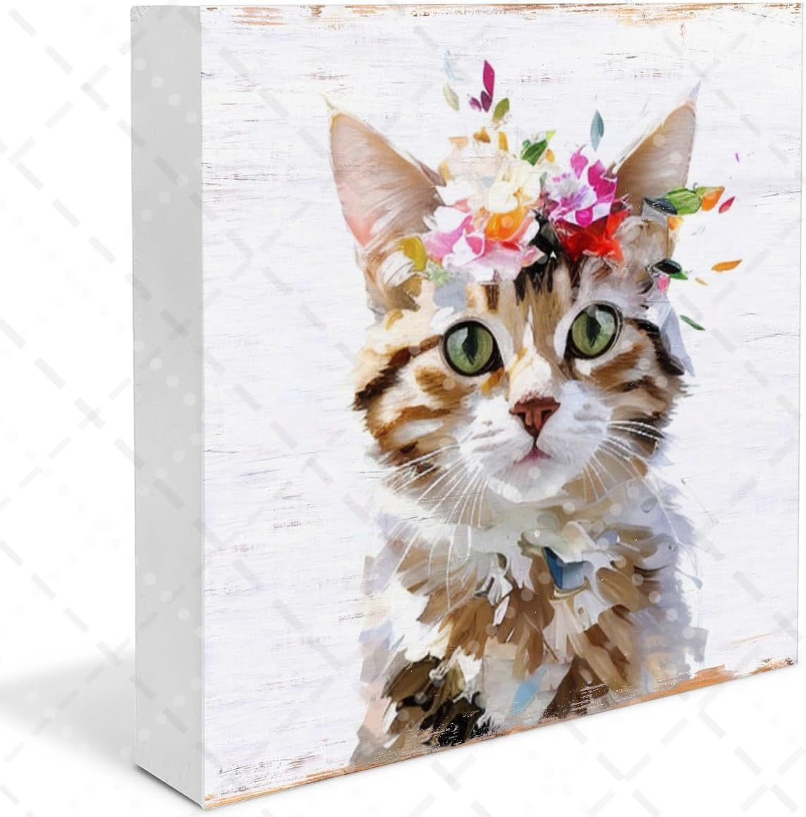 Tabby Cat With Floral Wreath Decorative Wooden Box Sign Cat Gifts ...