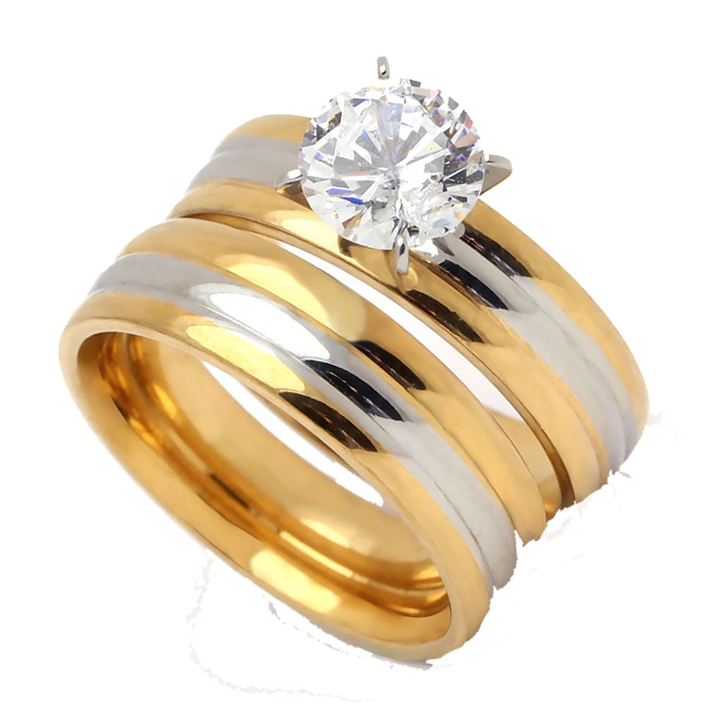 Tabitha Wedding Ring Set for Women Stainless Steel Engagement Matching ...