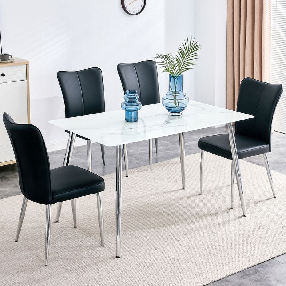 Table And Chair Set. 1 Table With 4 Black Pu Chairs. Modern Minimalist ...