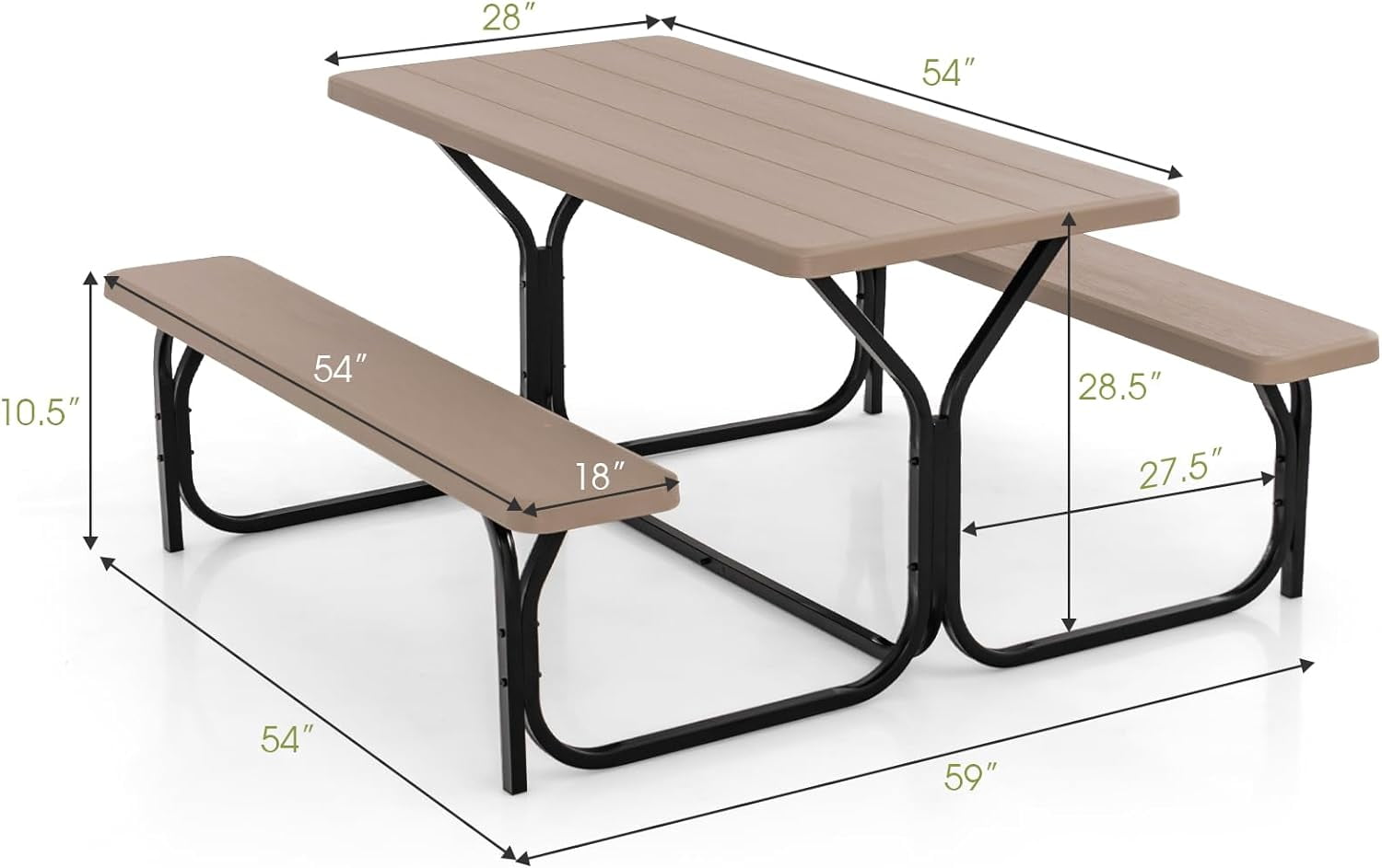Table Bench Set w/Stable Steel Frame & All Weather Table Top for ...