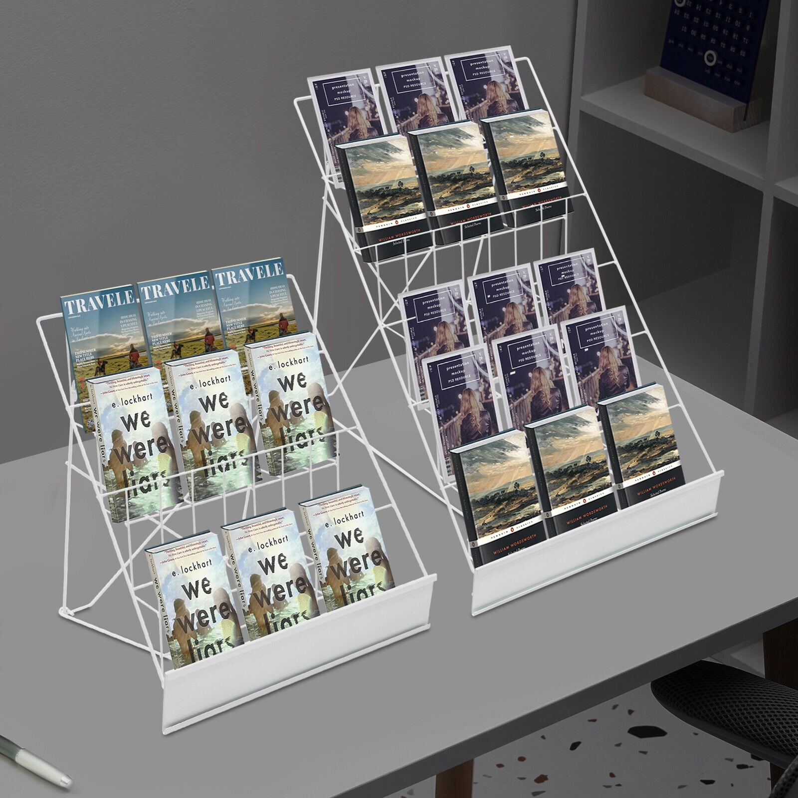Table Book Rack 4&6 Tier Wire Countertop Rack Literature Magazine ...